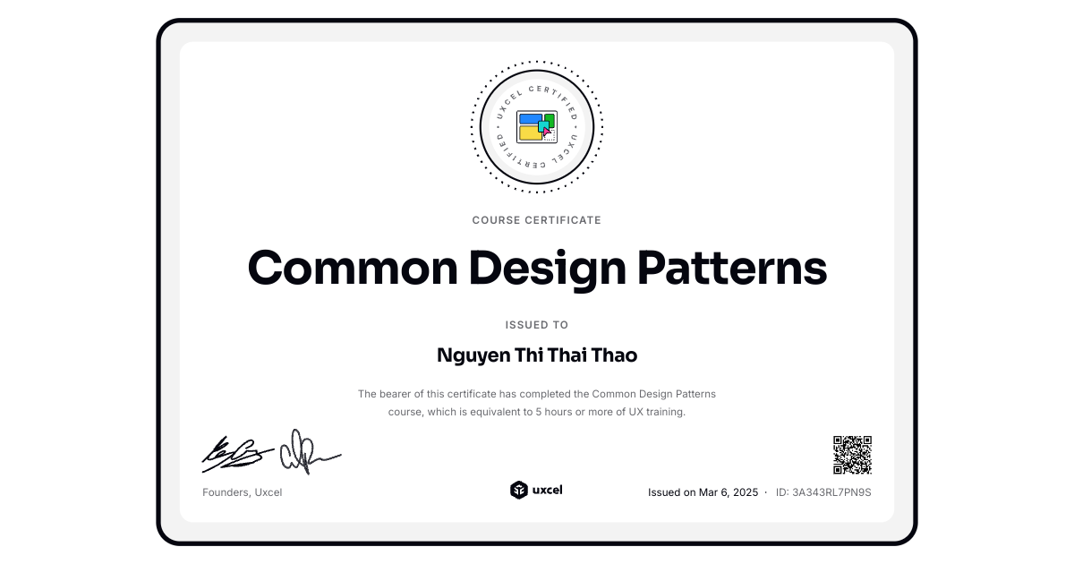 Uxcel Course Certificate of Completion | Uxcel