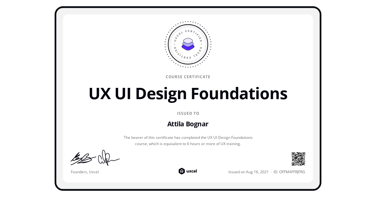 Certificate of completion for UX Design Foundations | Uxcel