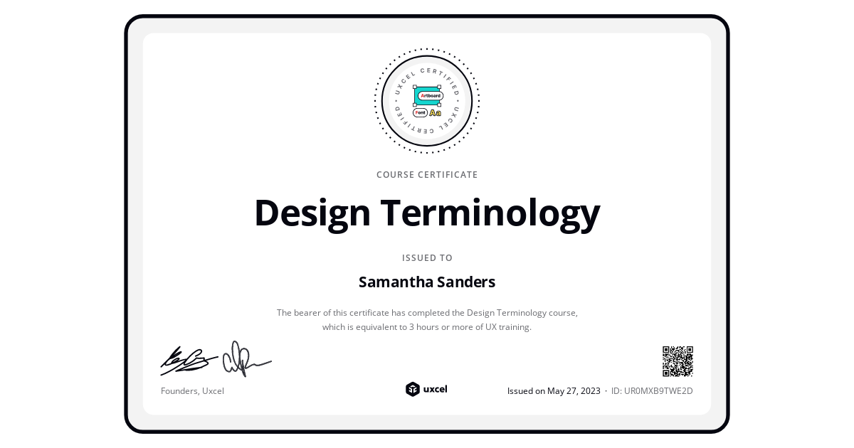 Certificate of completion for Design Terminology | Uxcel