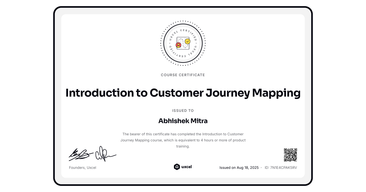 Certificate of completion for Introduction to Customer Journey Mapping ...