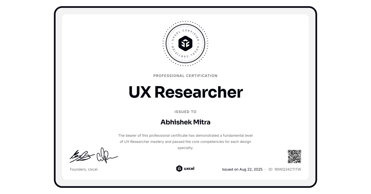Professional certification, UX Researcher | Uxcel