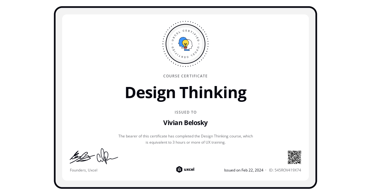 Uxcel Course Certificate of Completion | Uxcel