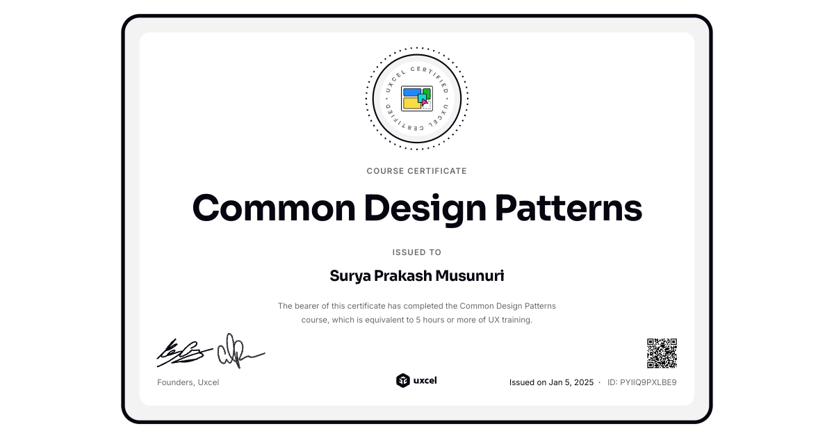 Uxcel Course Certificate of Completion | Uxcel