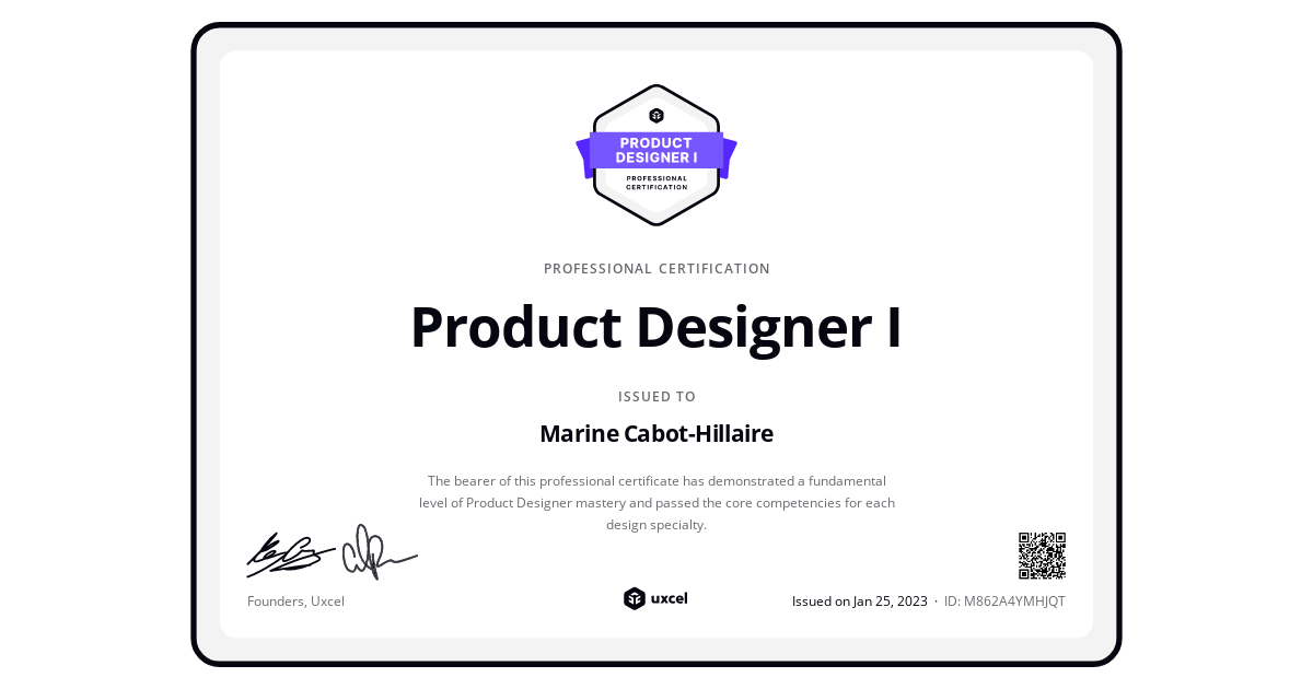 Uxcel Certification Certificate of Completion | Uxcel