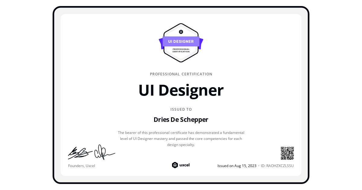 Professional certification, UI Designer | Uxcel