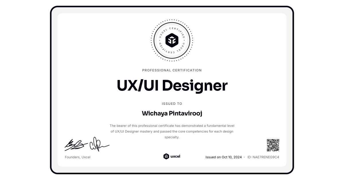 Certificate of completion for UX/UI Designer | Uxcel