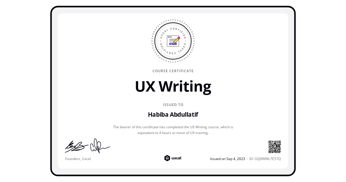 Uxcel Course Certificate of Completion | Uxcel