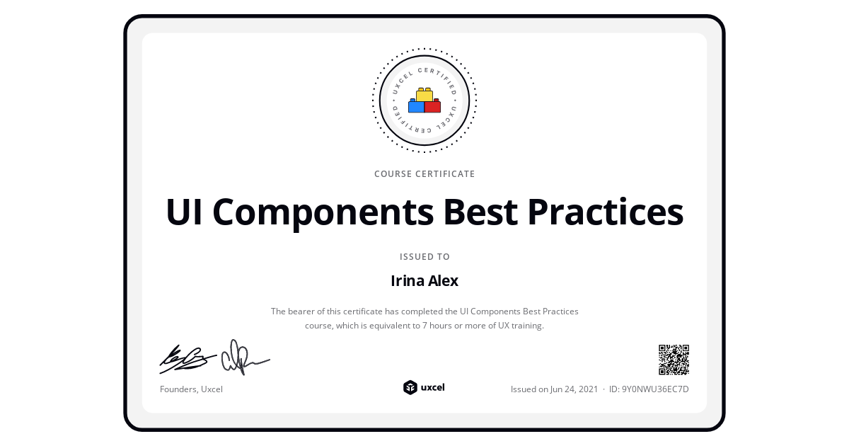Certificate of completion for UI Components II | Uxcel