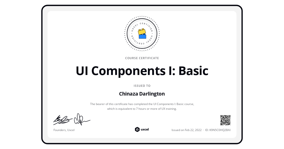 Certificate of completion for UI Components I | Uxcel
